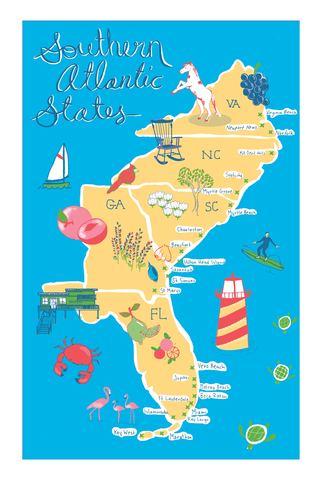 Southeastern States created by artist Riley Burrus – Vestiges Inc.